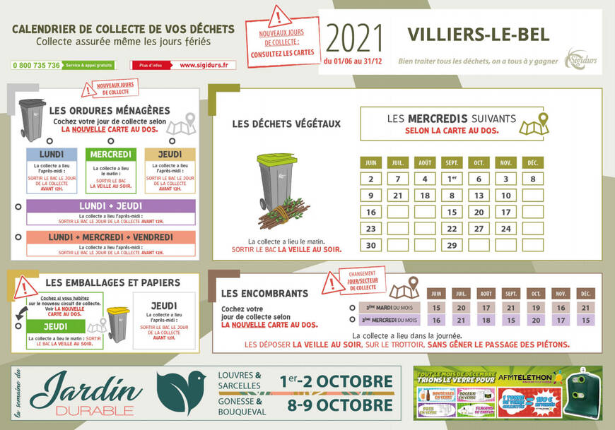 Calendrier des déchets de juin à décembre 2021 | Ville de Villiers-le-Bel